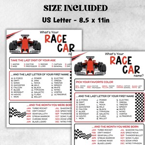 What is Your Race Car Name Printable Game, Office Party, Daycare Name ...