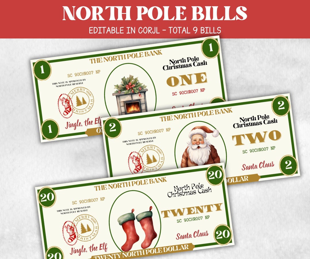 Printable Christmas Money, North Pole Dollar Bill, Stocking Stuffer ...