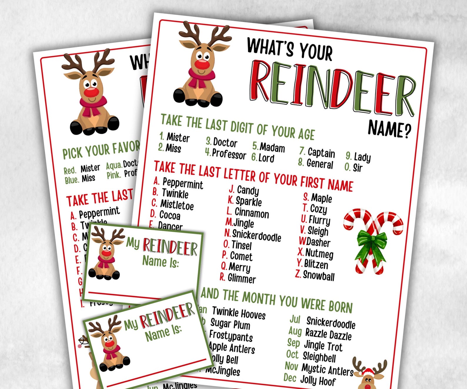 Reindeer Name Tag Game, Reindeer Name Board Sign, Name Generator ...
