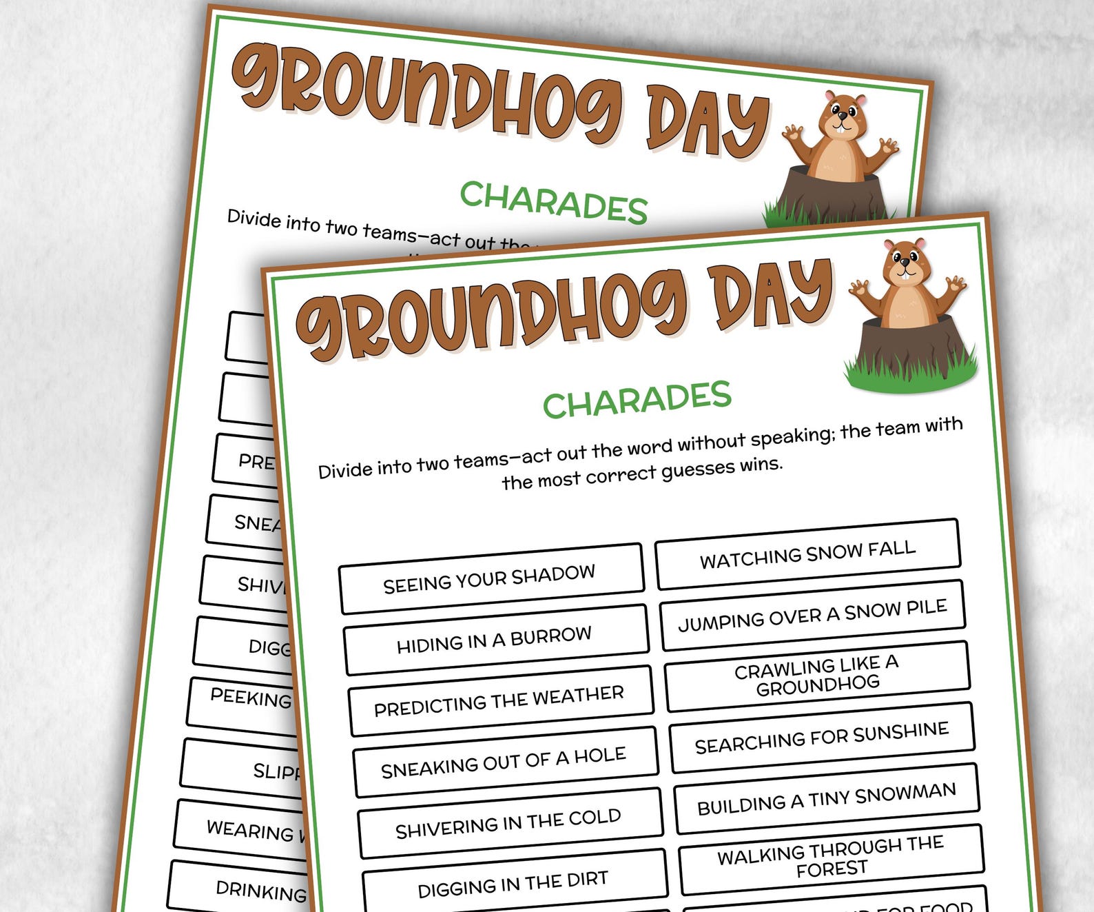 Groundhog Day Charades, Icebreaker Activities, Adult Party, Mix and ...
