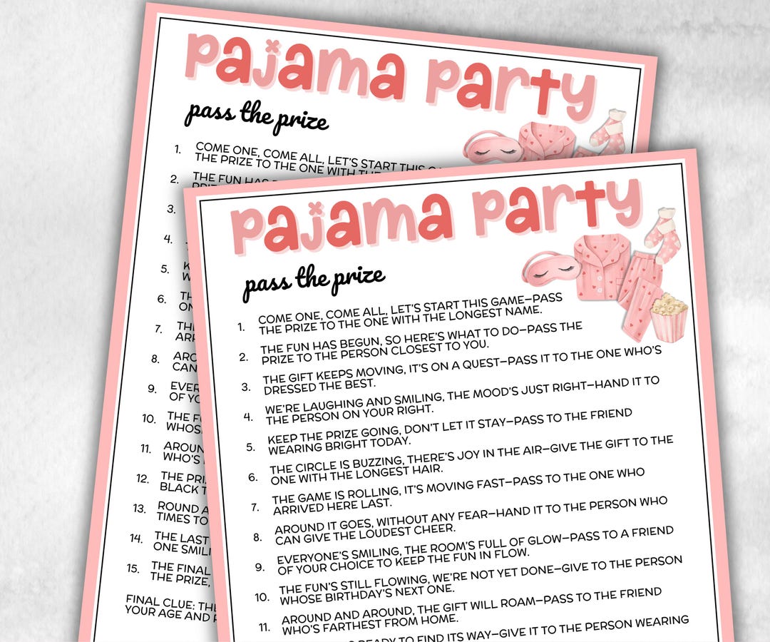 Pajama Party Pass the Prize Game, Girls Night Out Game, Birthday Party ...