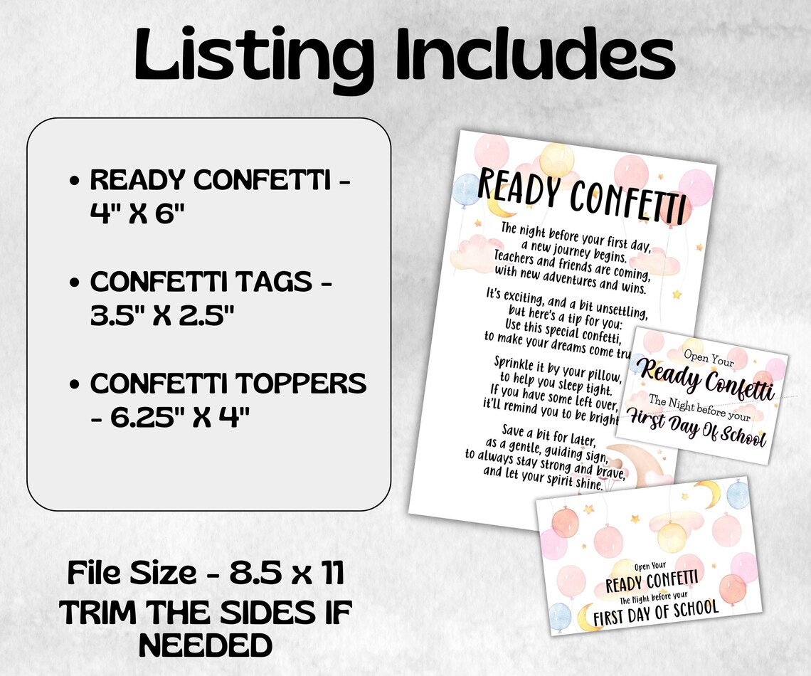 Child Preschool Present, Ready Confetti Tag, First Day of School Gift ...