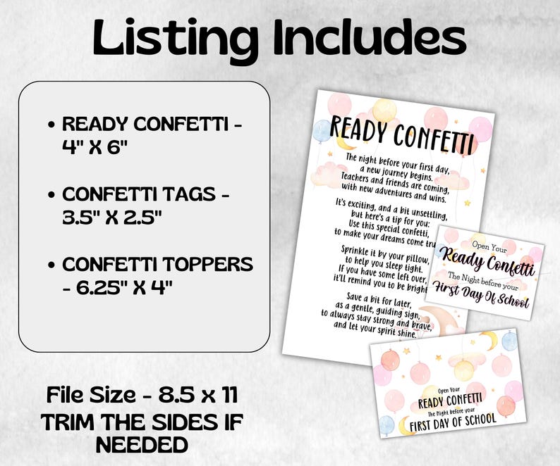 Child Preschool Present, Ready Confetti Tag, First Day of School Gift ...
