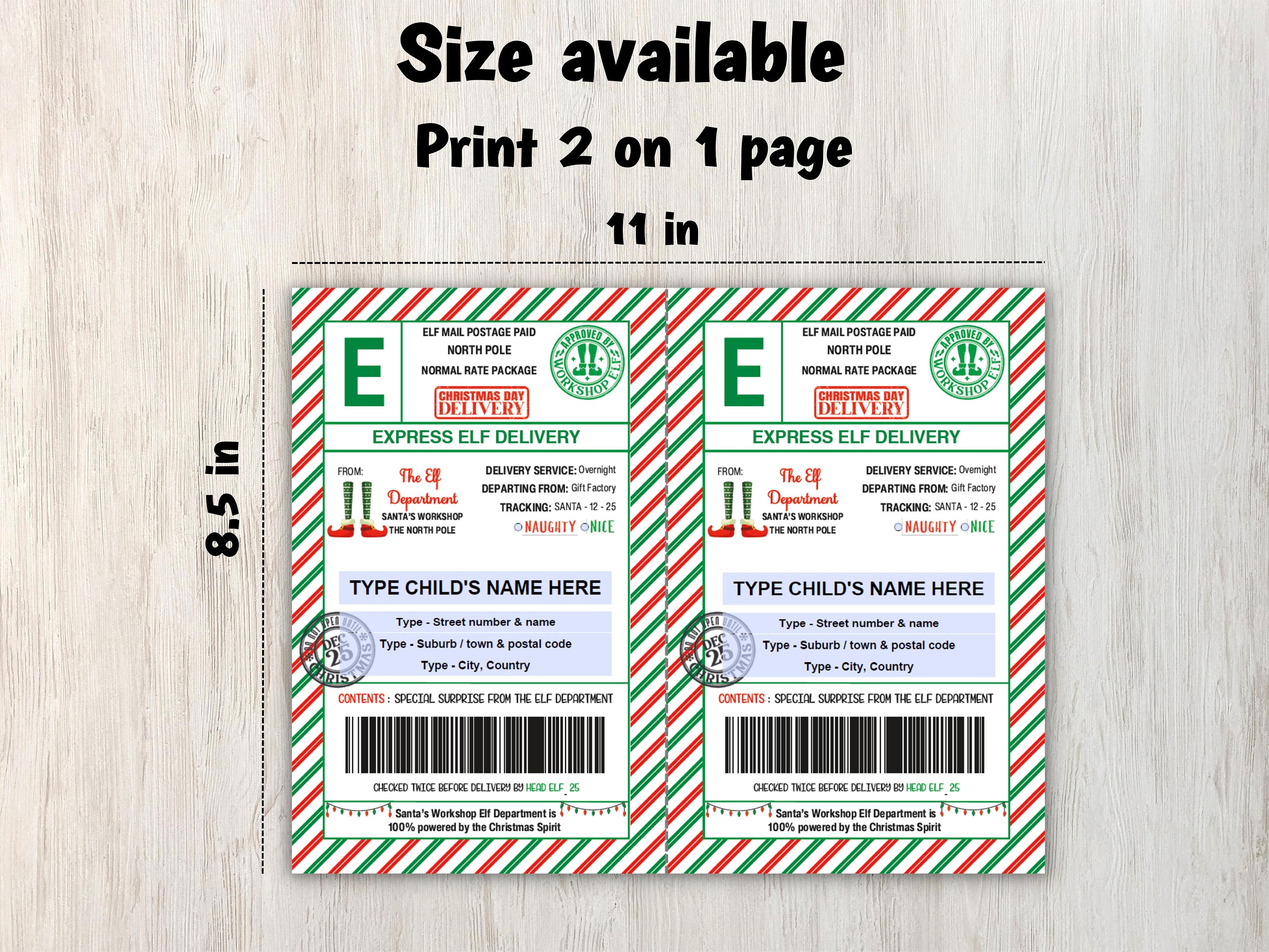 Christmas Gift Labels Editable Elf Shipping Label Template 5.5X8.5 Elf ...