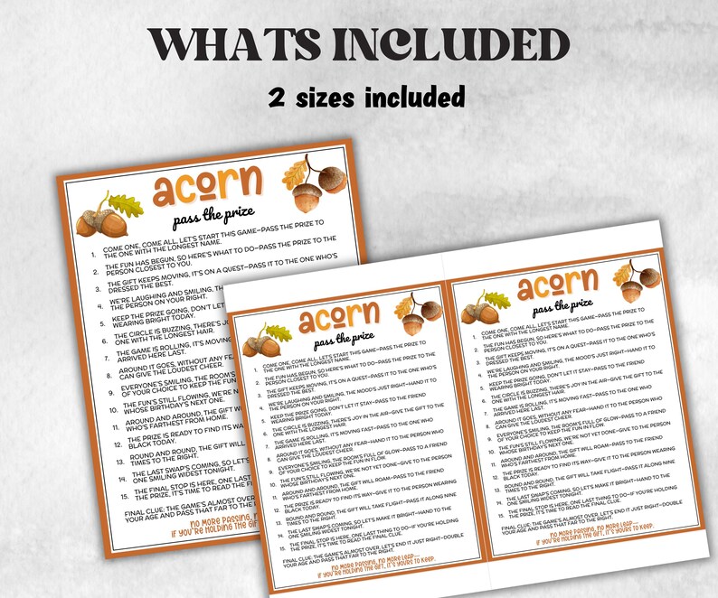 Acorn Party Pass the Prize, Left Right Game, Fall Autumn Themed ...