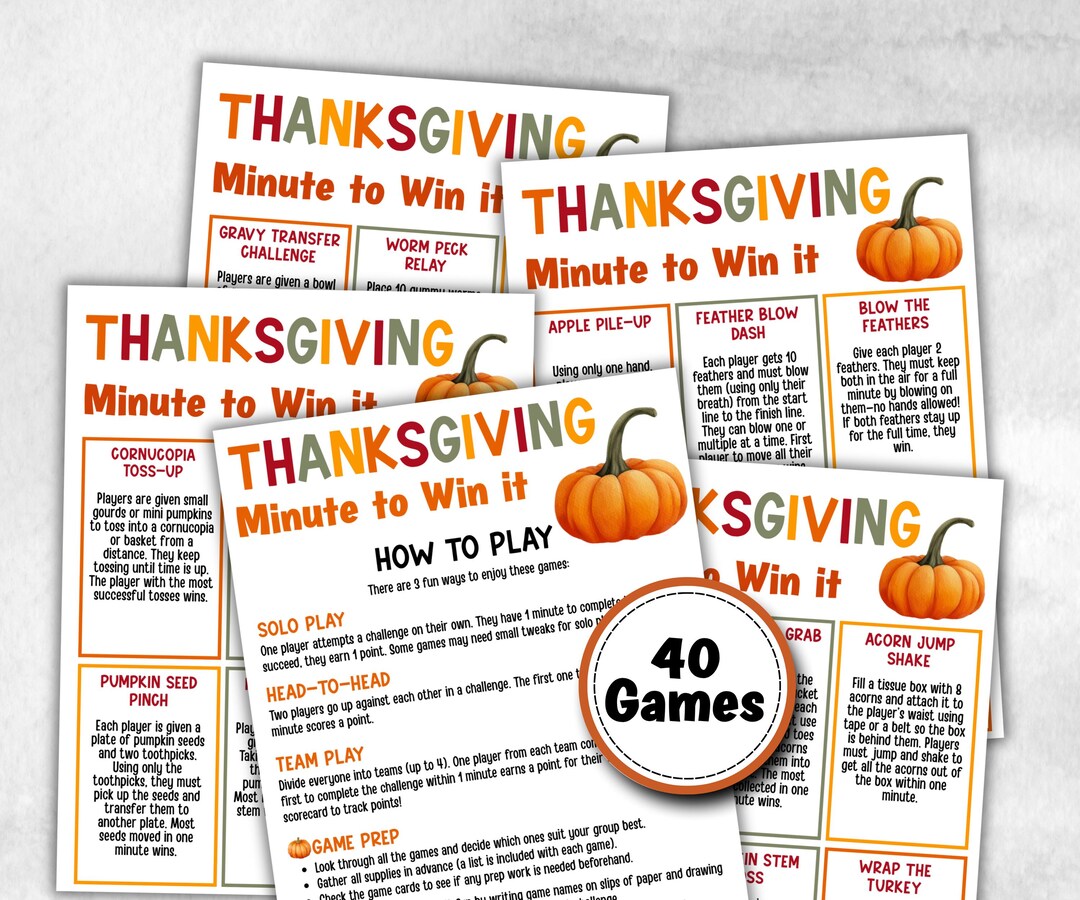 Thanksgiving Minute to Win It Activity, Printable Friendsgiving ...