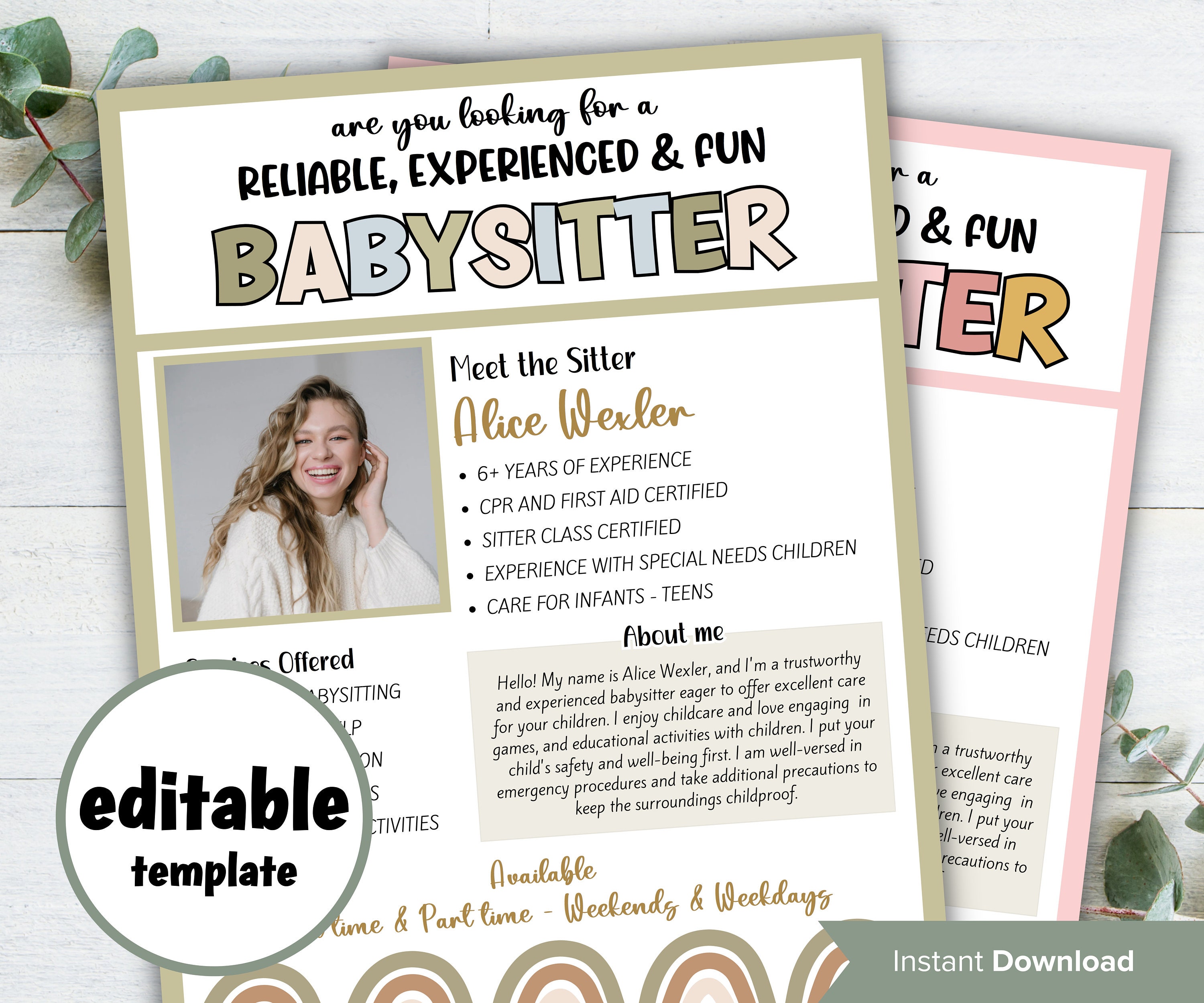Editable Babysitter Flyer Childcare Services Community - Etsy