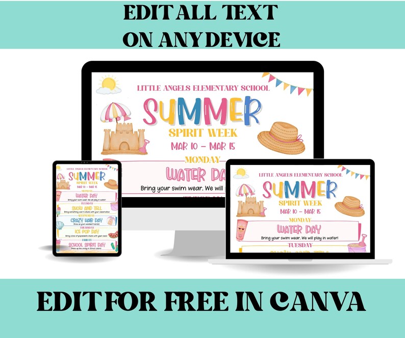 Customizable Summer School Spirit Week Flyer, PTO Schedule, Summer ...