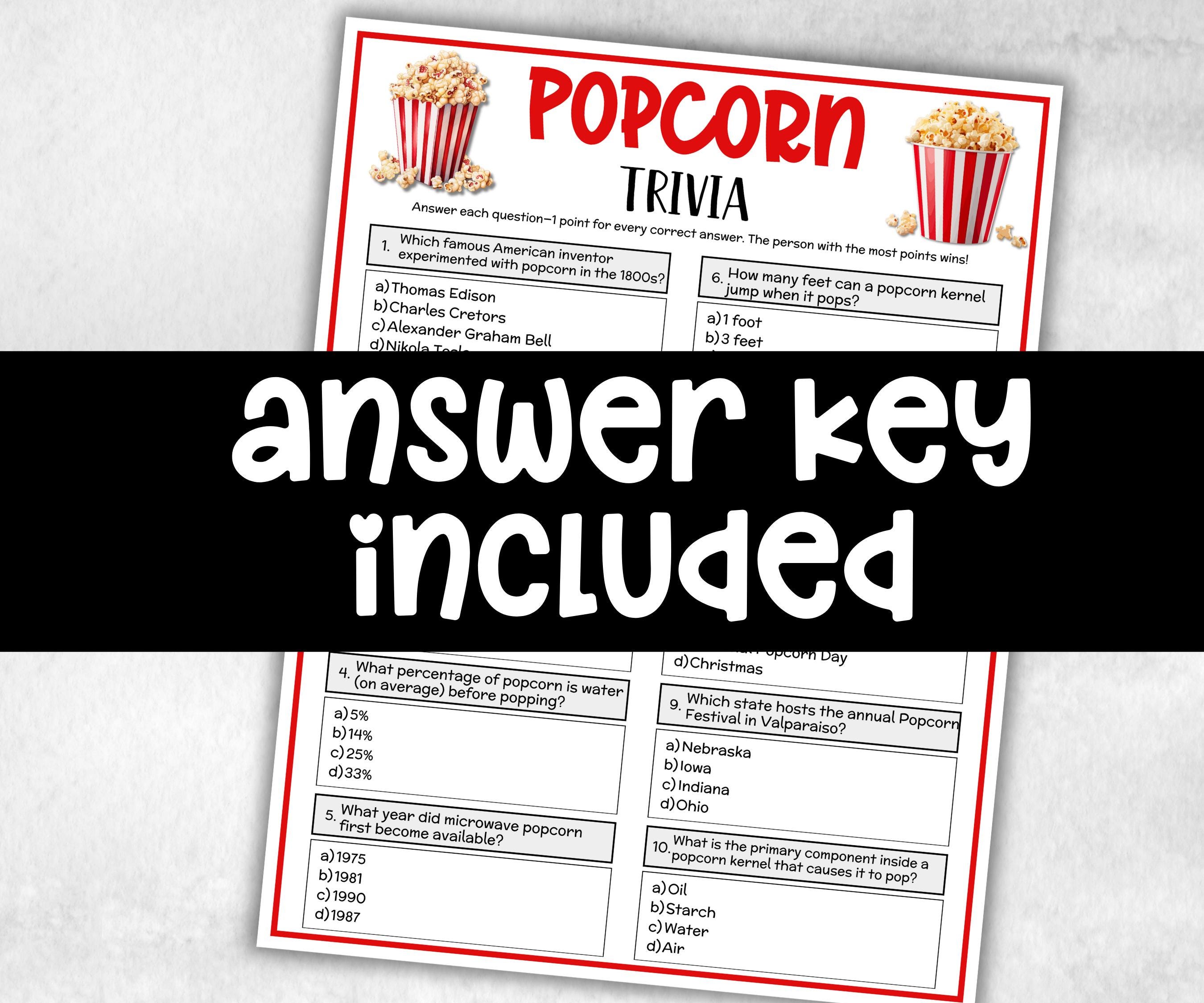 Popcorn Trivia, Movie Night, Popcorn Bar Activity, Family Game Night ...