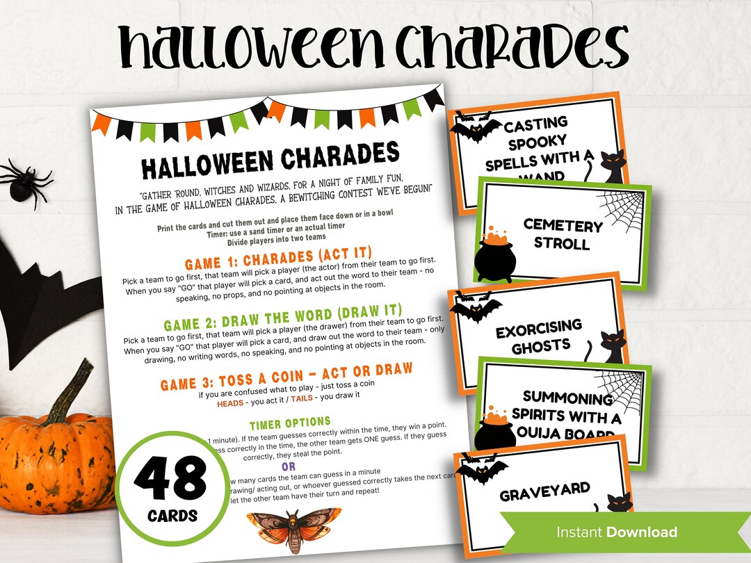 Halloween Charades Printable , Word Game, Holiday Charades for Teen ...