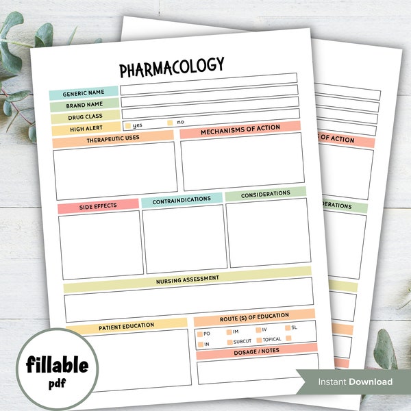 Nursing Pharmacology Template Editable - Etsy