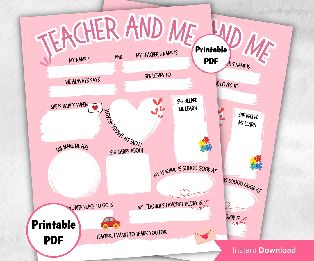 Printable All About My Teacher | Teacher Appreciation Gift | End of ...