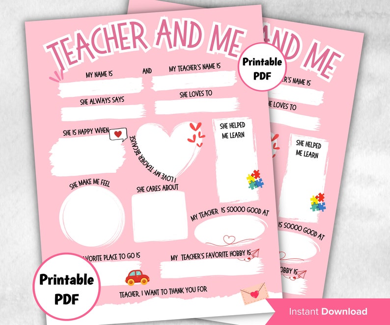 Printable All About My Teacher Teacher Appreciation Gift End of Year ...