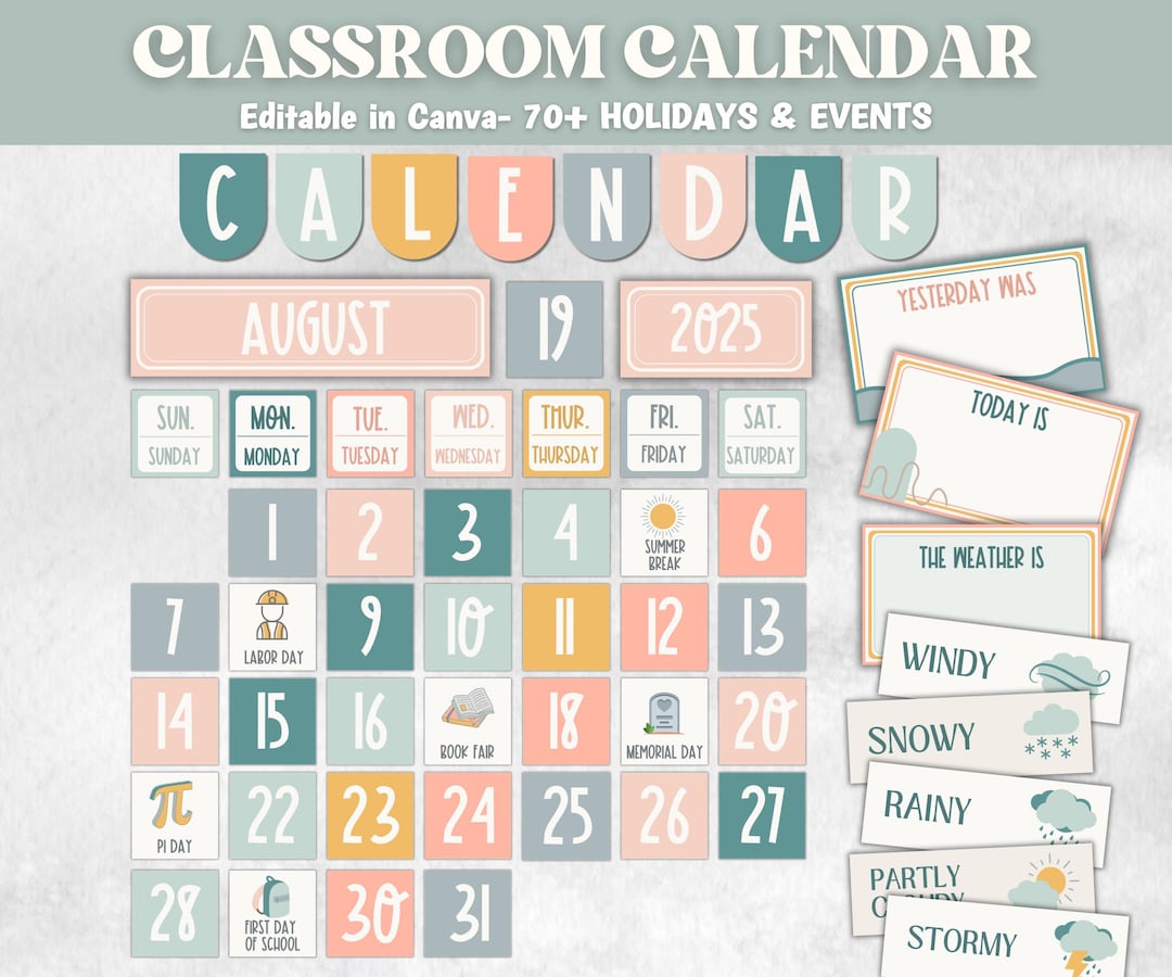 School Calendar, Editable Calendar Display, Classroom Calendar, Back to ...