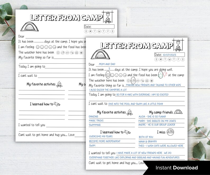 Letter From Camp, Summer Camp Letter, Fill in the Blanks Camp Letter ...