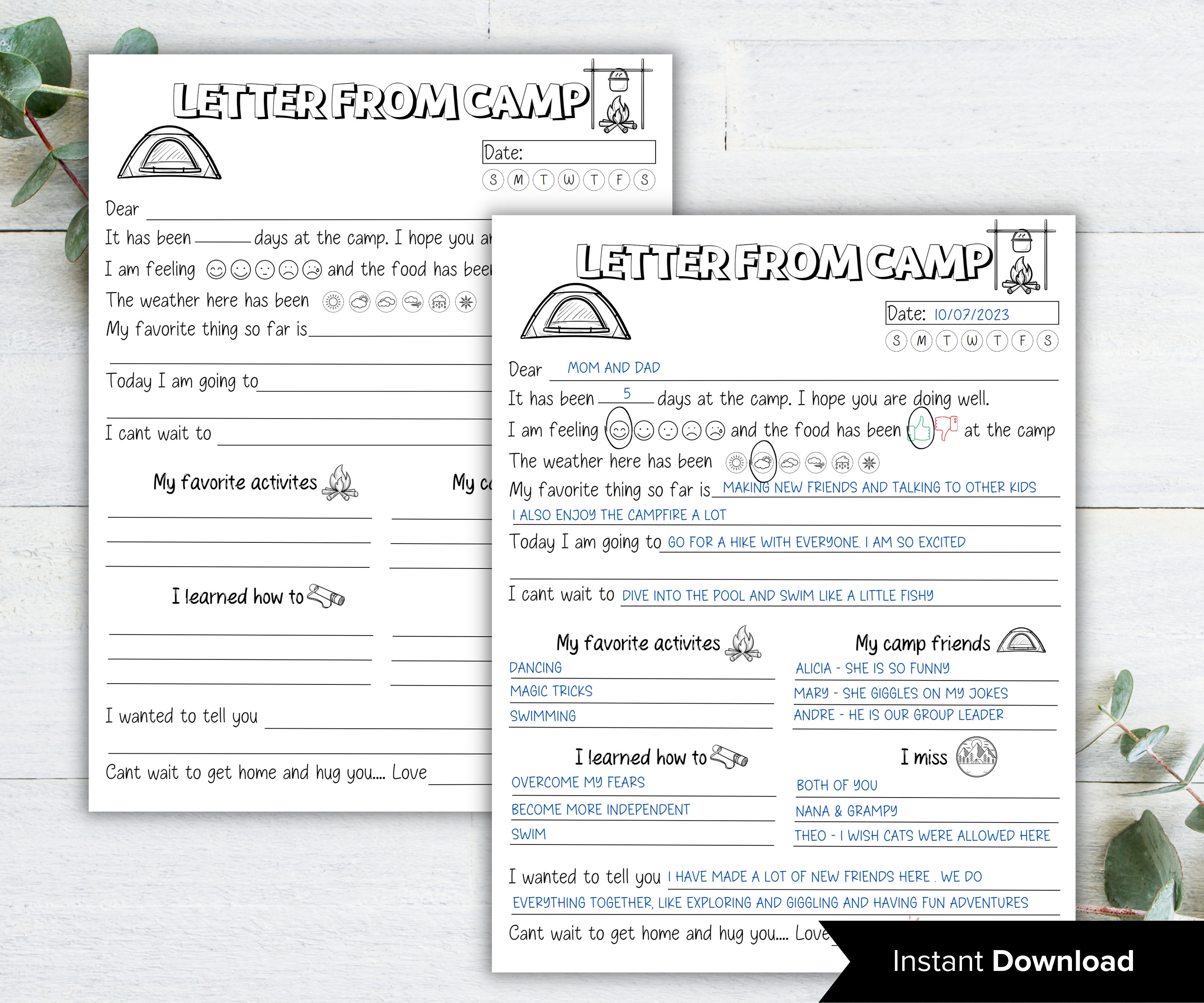 Letter From Camp, Summer Camp Letter, Fill in the Blanks Camp Letter ...