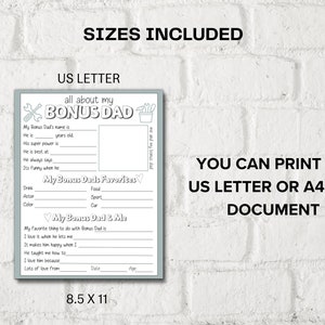 All About My Bonus Dad Fill in the Blank I Father's Day Gift I Gift for ...