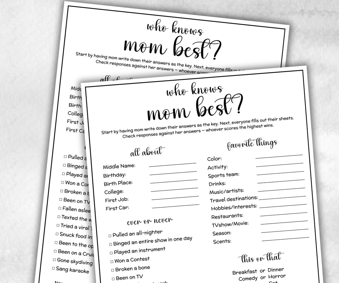 How Well Do You Know Mom, Who Knows Mom Best, Mother Day Game, Mothers ...