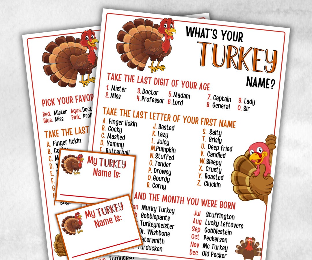Thanksgiving Friendsgiving, Whats Your Turkey Name Game, Office Party ...