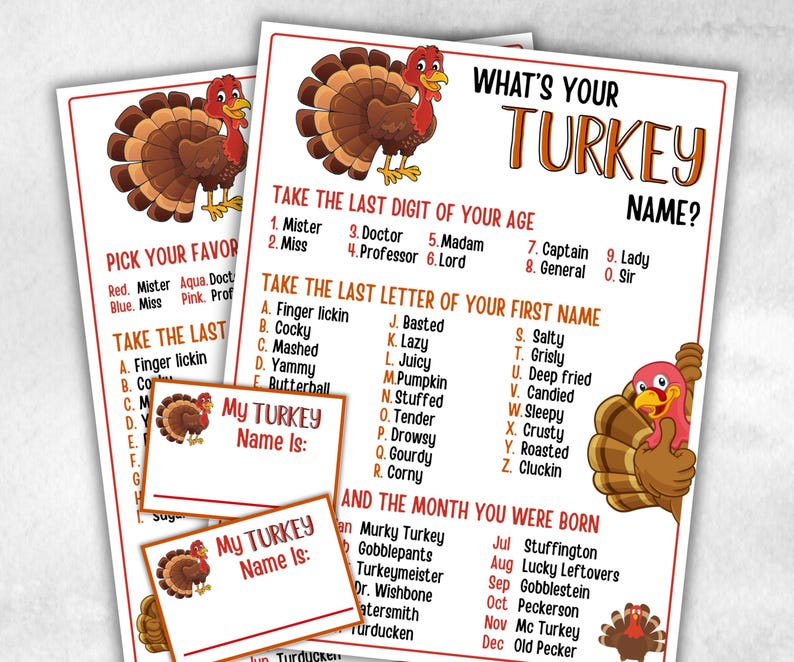 Thanksgiving Friendsgiving, Whats Your Turkey Name Game, Office Party ...