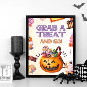 Grab a Treat and Go Sign, Trick or Treat Sign, Halloween Treat Sign ...
