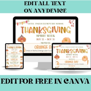 Customizable Thanksgiving School Spirit Week Flyer, PTO Schedule ...