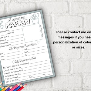 All About My Papaw Fill in the Blank I Father's Day Gift I Gift for ...