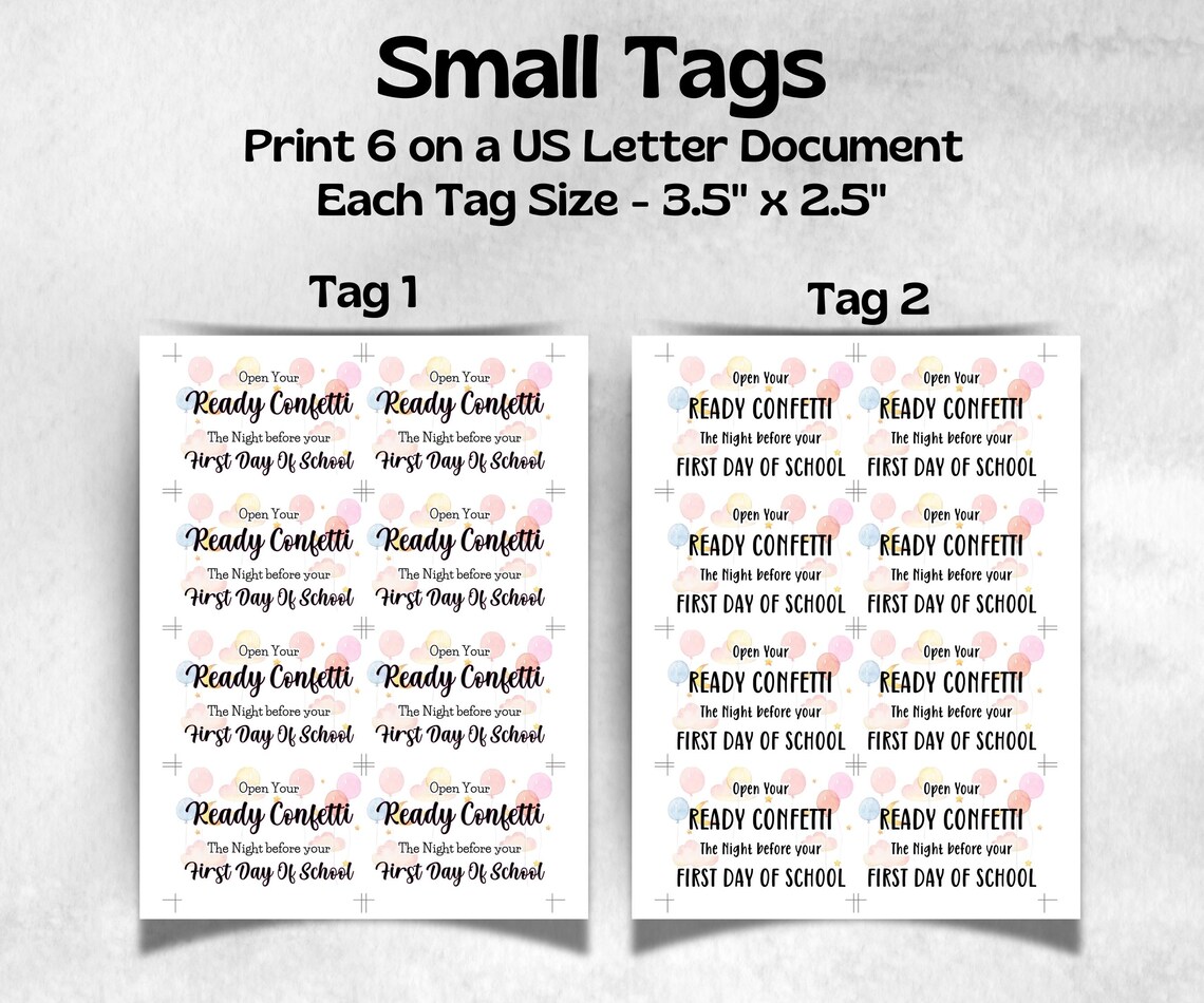 Child Preschool Present, Ready Confetti Tag, First Day of School Gift ...