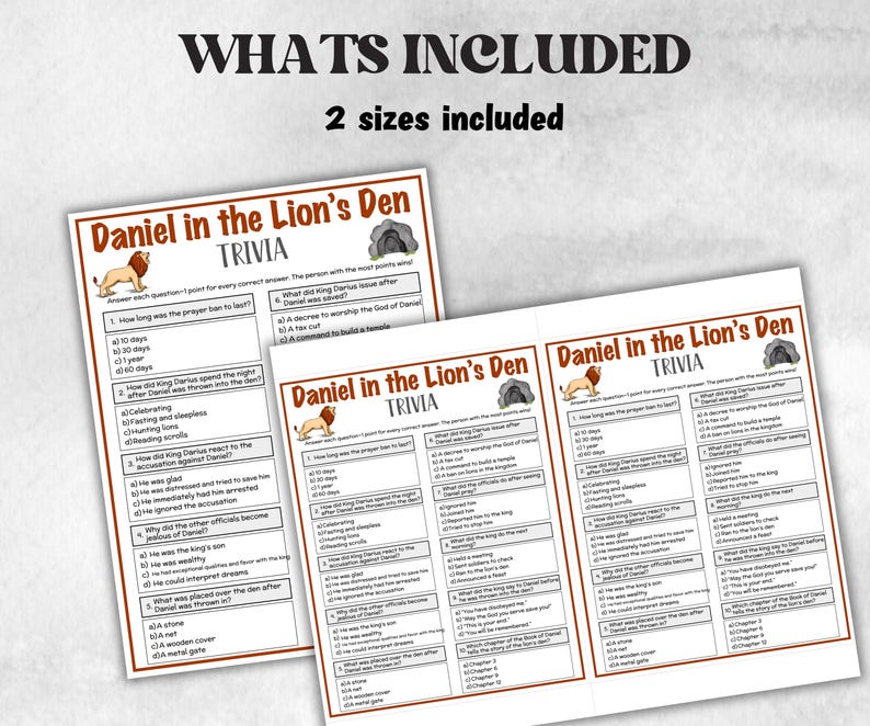 Printable Daniel in the Lion's Den Trivia for Kid, Old Testament ...
