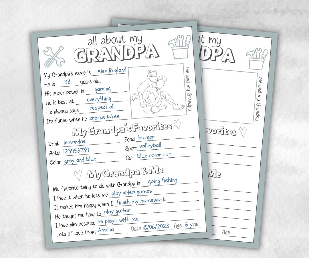 All About My Grandpa Fill In The Blank I Fathers Day T I T For