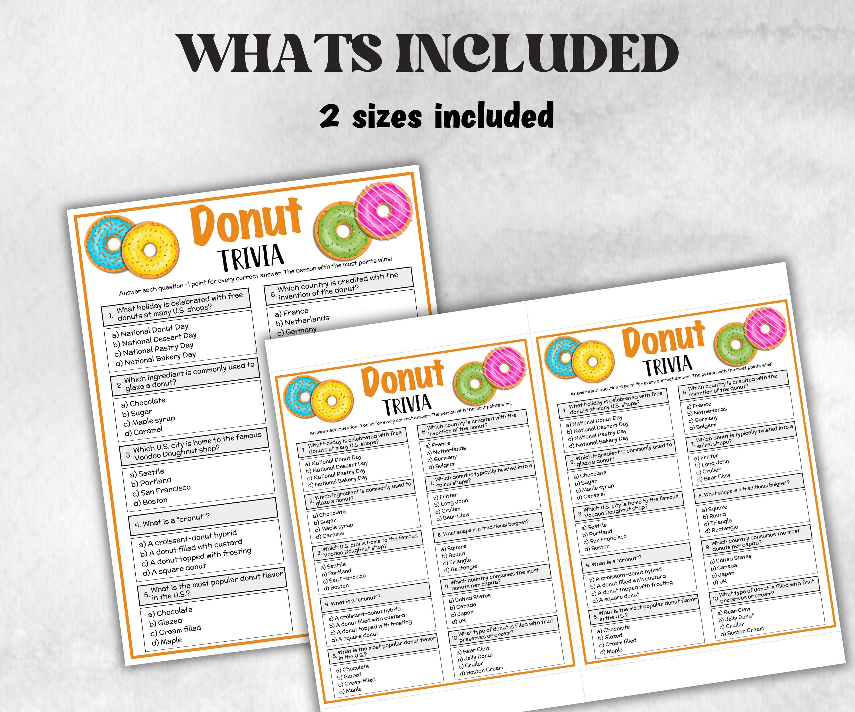Printable Donut Trivia, Theme Birthday, Senior Trivia Night, Summer ...