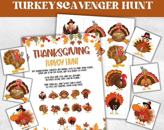Turkey Scavenger Hunt Game, Printable Family Adventure, Fun for Kids ...