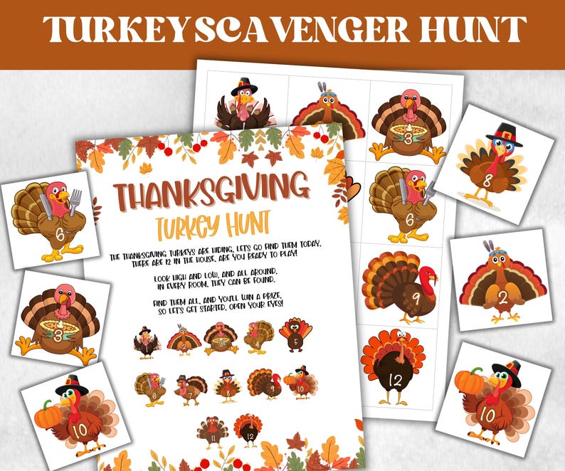 Turkey Scavenger Hunt Game, Printable Family Adventure, Fun for Kids ...