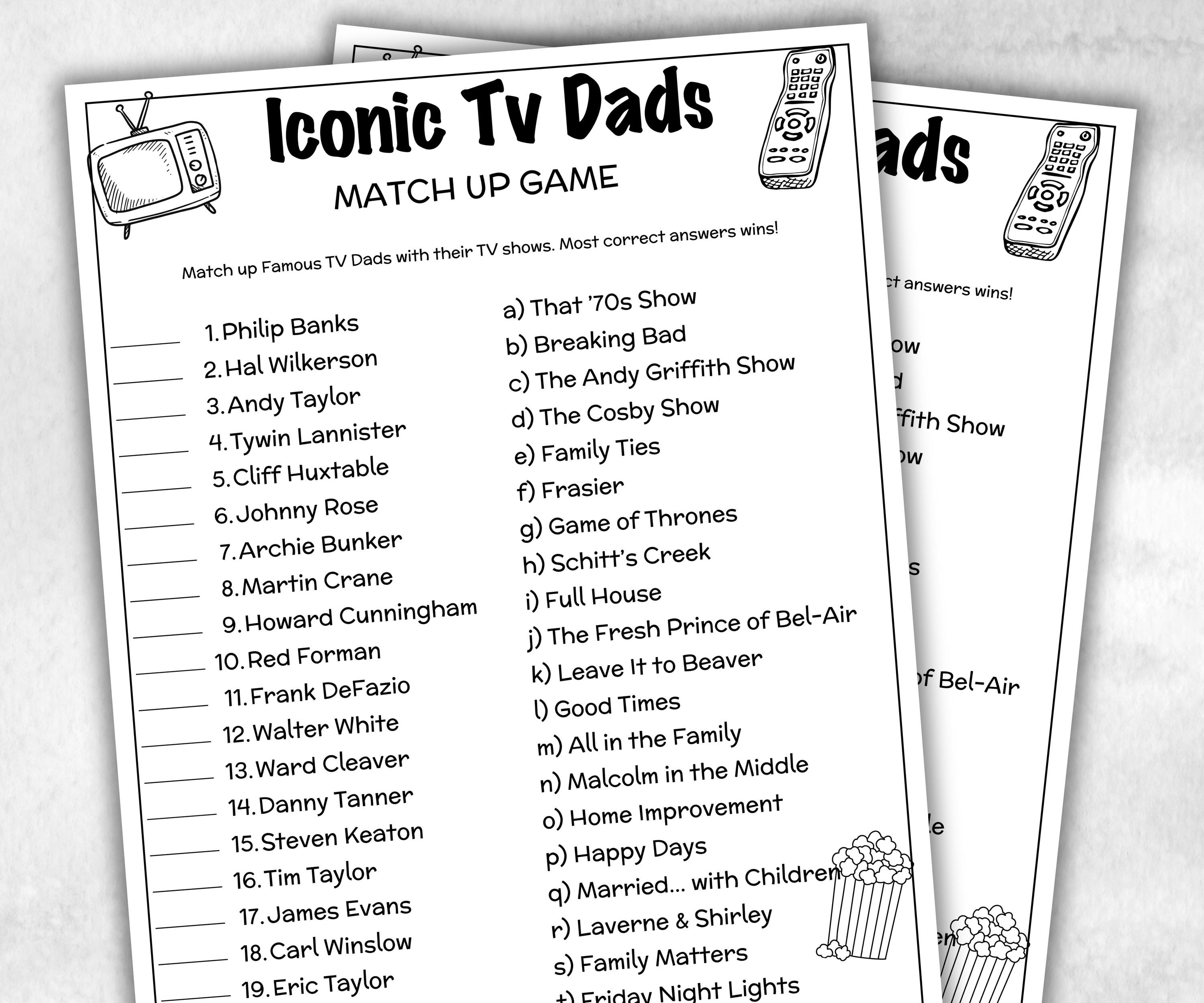 Iconic TV Dads Trivia Party Game, Daddy Trivia Quiz, TV Sitcoms, Senior ...