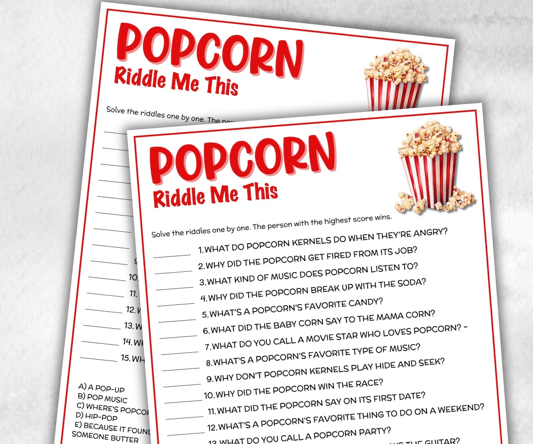 Popcorn Riddles Jokes, Popcorn Baby Shower, Movie Night, Ice Breaker ...