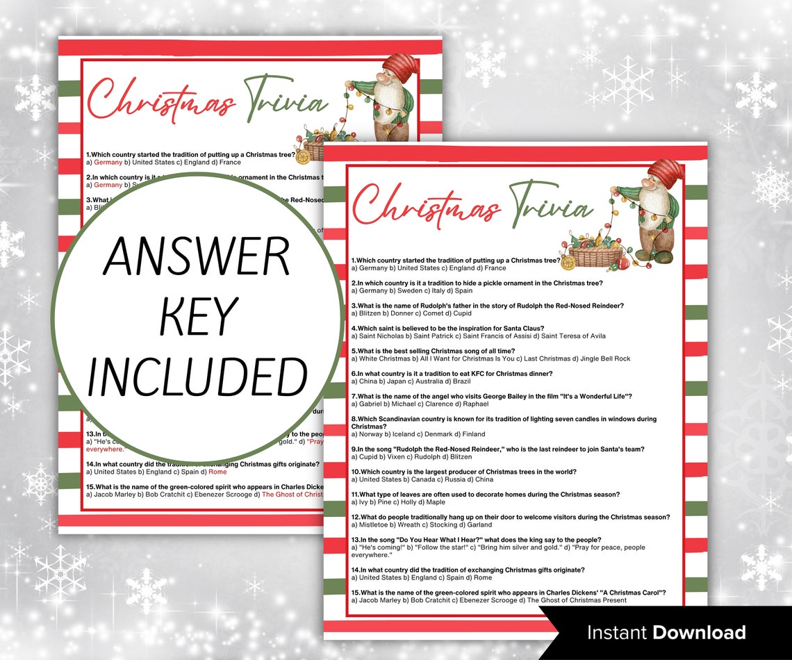 Fun Christmas Trivia Game | Printable Trivia | Christmas Trivia Bundle ...