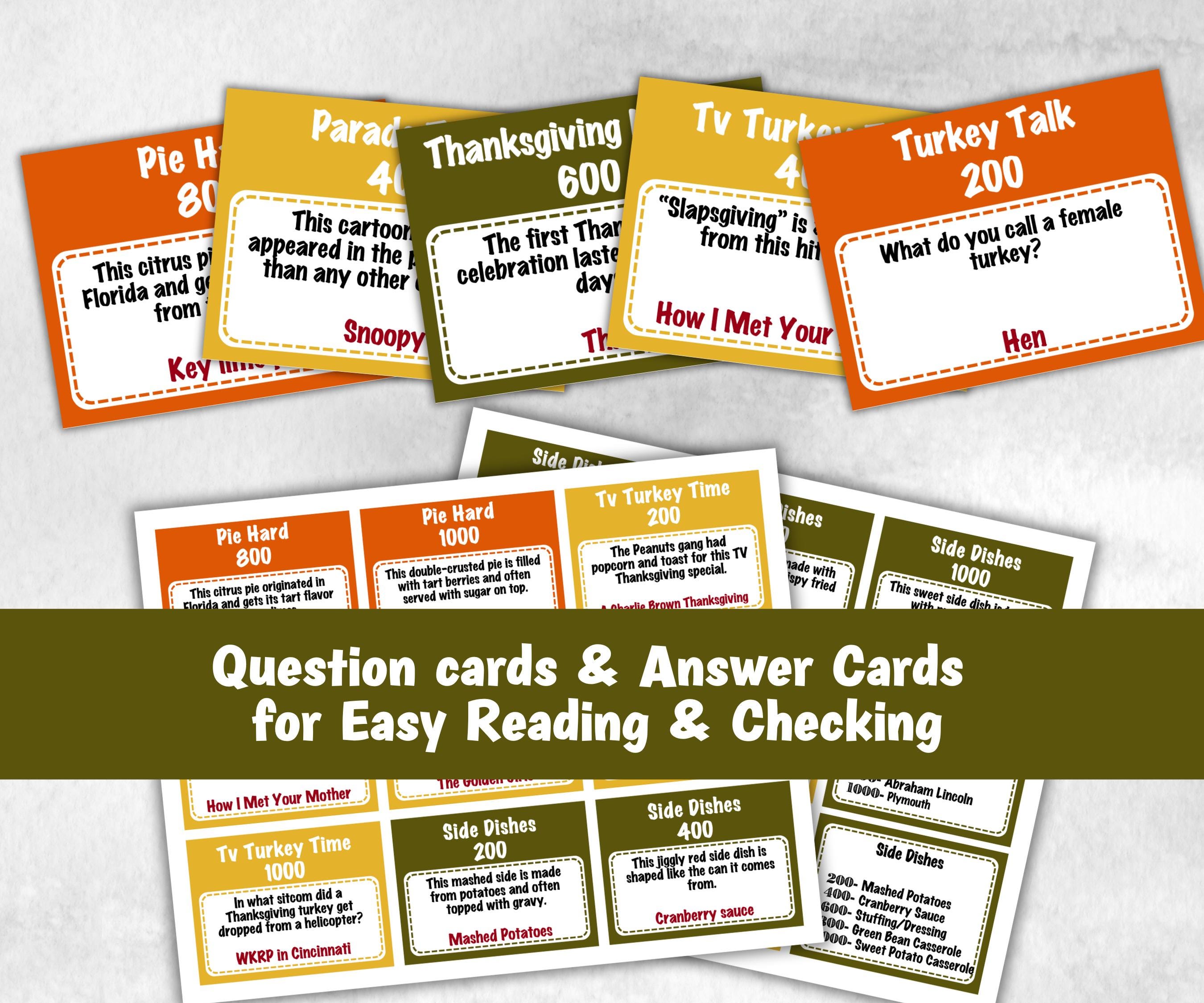 Thanksgiving Jeopardy Trivia Party, Printable Adult & Teen Activity ...