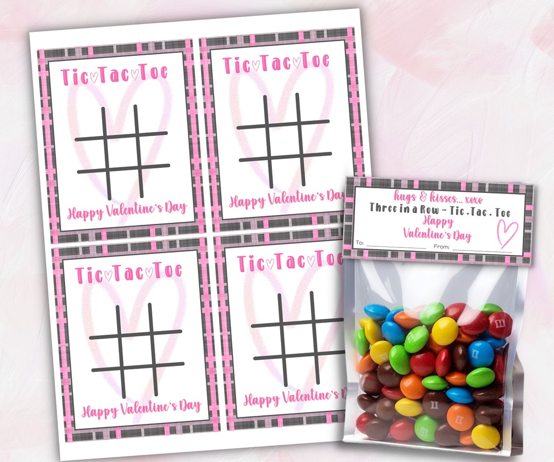 Tic Tac Toe Valentine | Kids Class Valentine Card | Printable Valentine ...