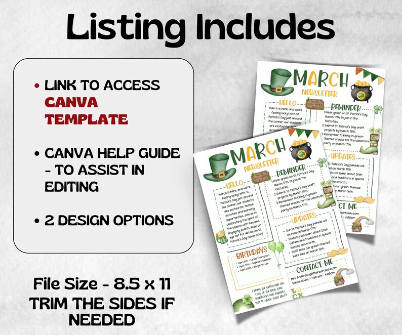 March St. Patricks Day Classroom Newsletter, Daycare Newsletter ...