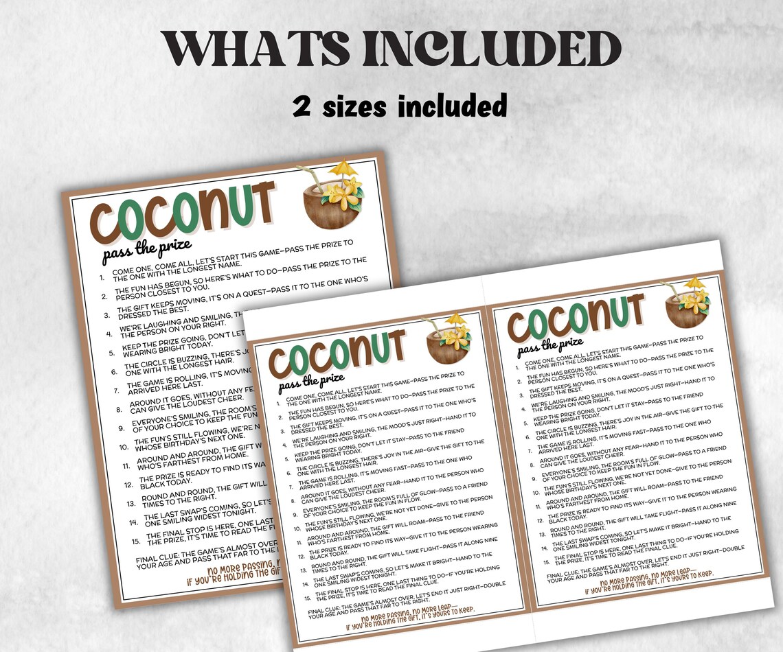 Coconut Pass the Prize Left Right Game, Luau Party Activity, Hawaiian ...