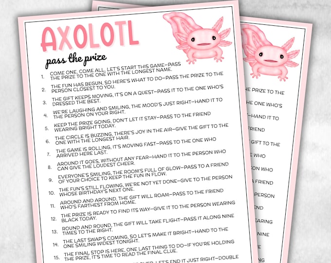 Axolotl Scavenger Hunt for Kids, Party Printable Axolotl, Printable ...