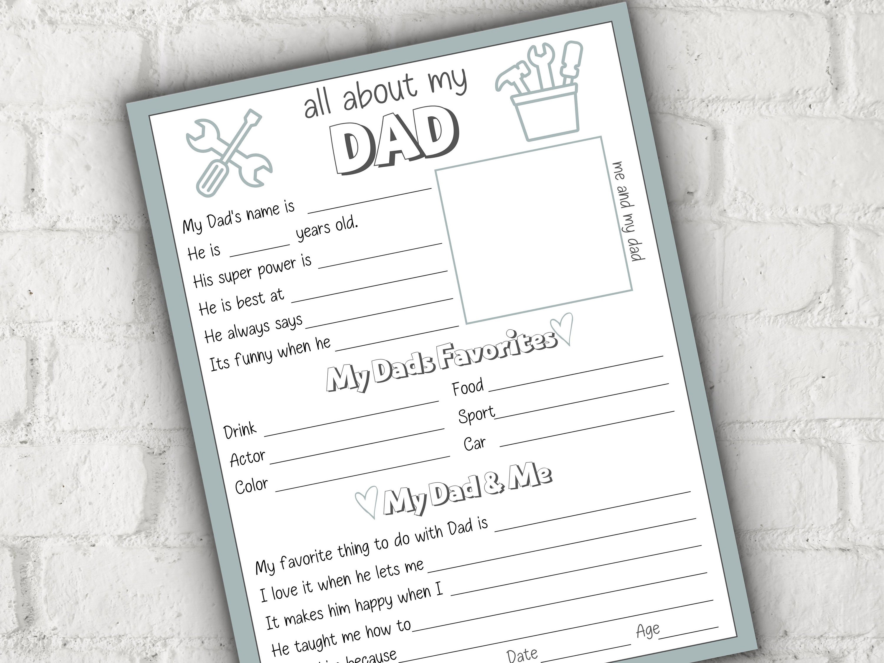 All About My Dad Fill in the Blank I Father's Day Gift I Gift for Dad I ...