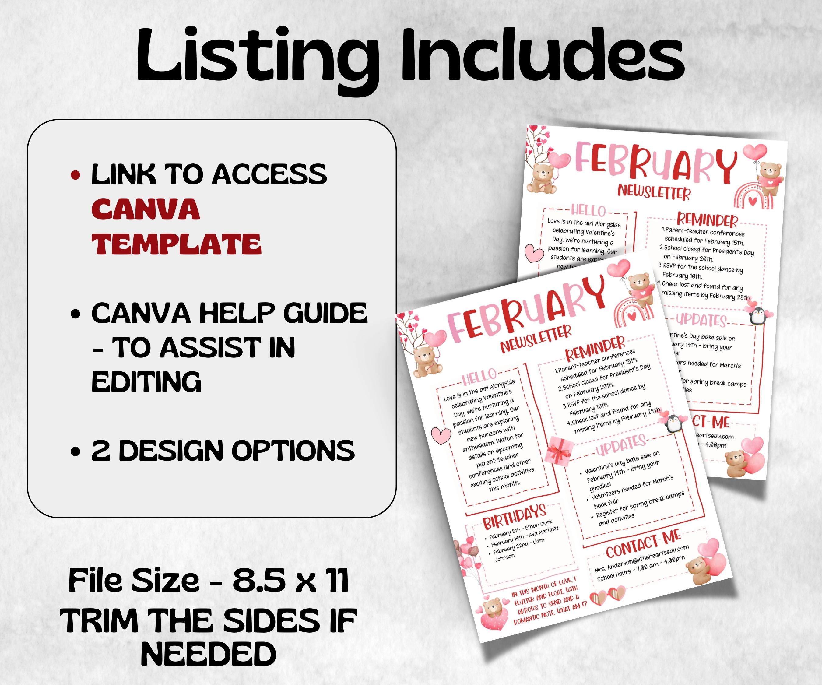 February Valentines Classroom Newsletter, Daycare Newsletter ...