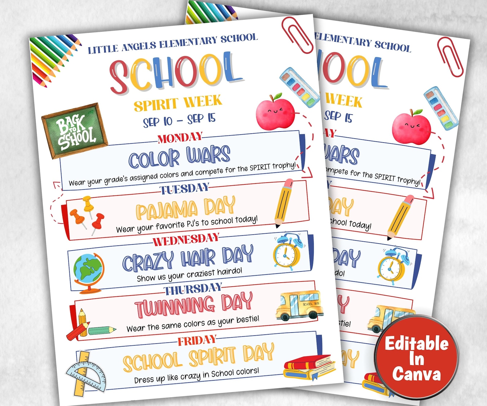 Customizable Back to School Spirit Week Flyer, PTO Schedule, Weekly ...