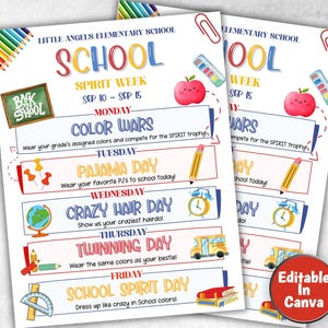 Customizable Back to School Spirit Week Flyer, PTO Schedule, Weekly ...
