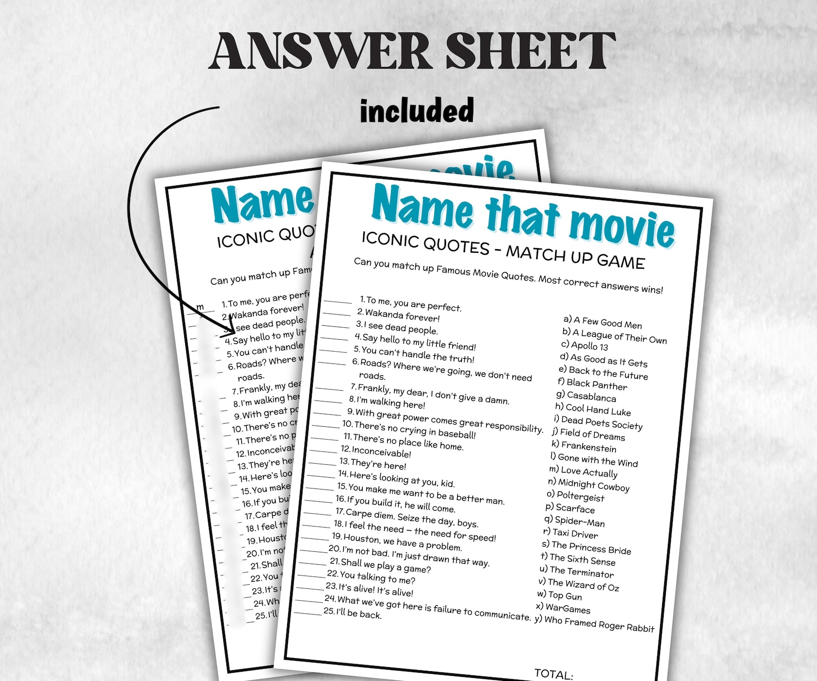 Name That Movie Game, Movie Quote Memory, Silver Screen Quiz, Movie ...