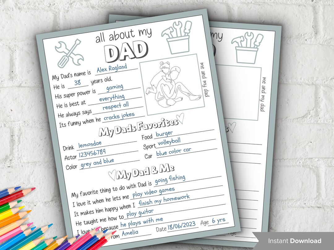 All About My Dad Fill in the Blank I Father's Day Gift I Gift for Dad I ...