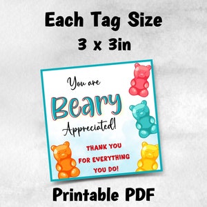 Beary Appreciated Teacher Appreciation Treat Tag, End of Year Snack Tag ...