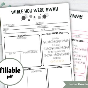Fillable Editable Substitute Teacher Notes I While You Were Away I ...