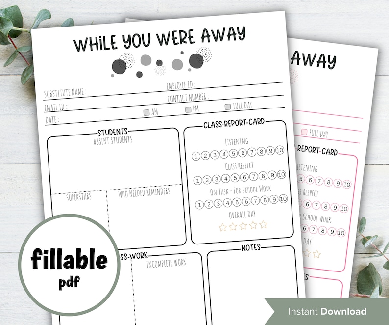 Fillable Editable Substitute Teacher Notes I While You Were - Etsy